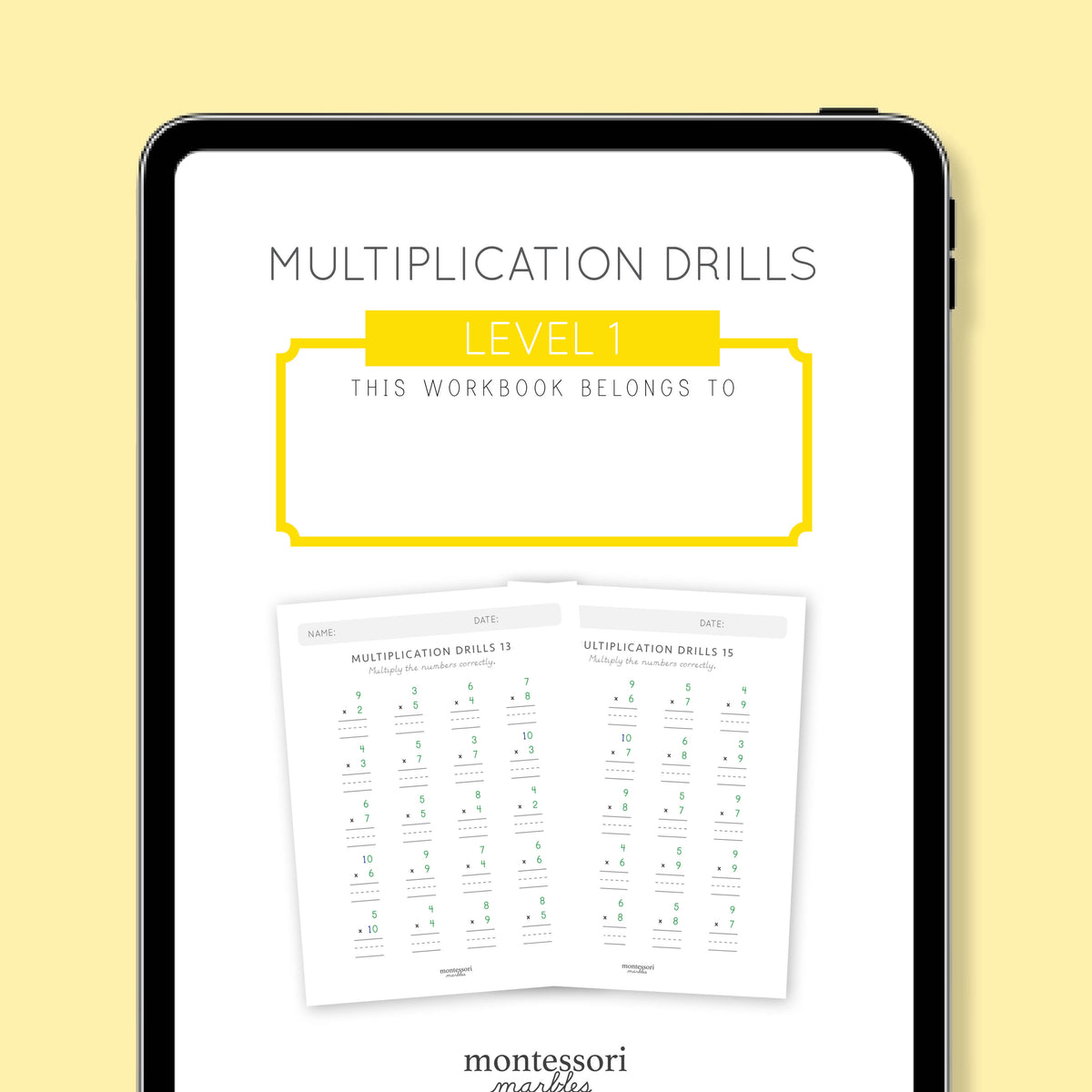 Multiplication Drills Workbook Level 1 – Montessori Marbles