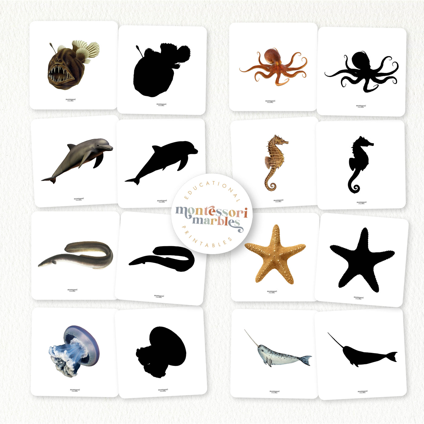 Ocean Animals Shadow Matching | Montessori Printable Resources ...
