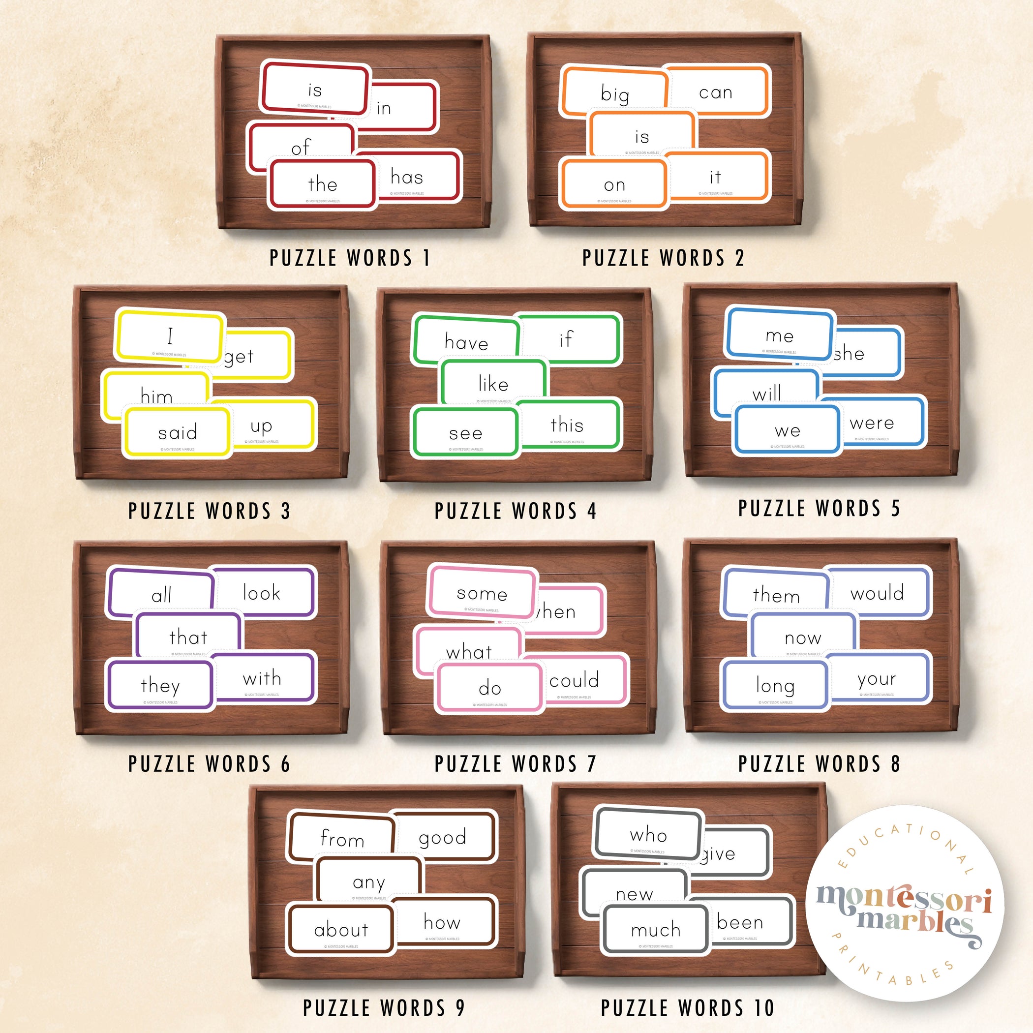 Sight Words Puzzle Cards | Dolch Words Reading Ages 5-7 | Montessori ...