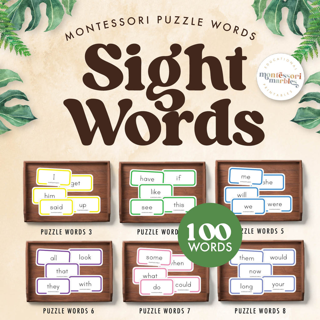 Sight Words Puzzle Cards | Dolch Words Reading Ages 5-7 | Montessori ...
