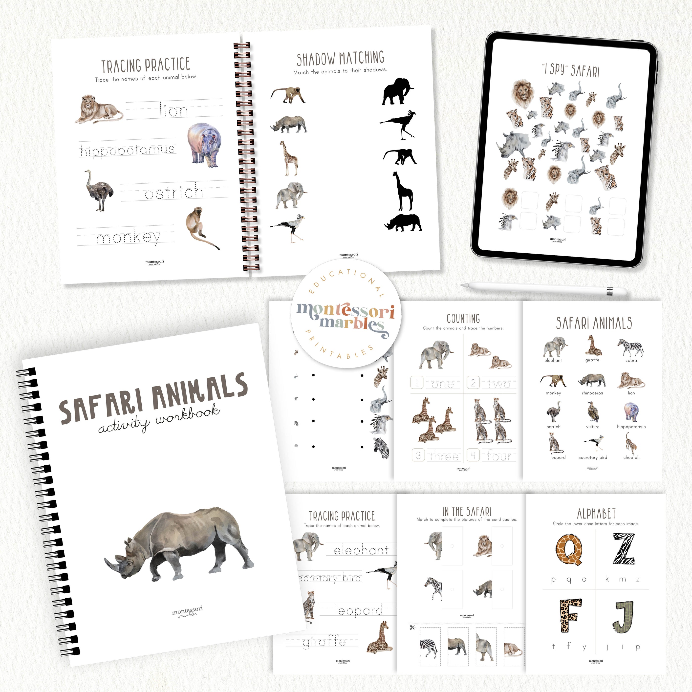 Safari Animals Workbook PreK Kindergarten | 10 Color Pages Ages 3-8 PDF ...