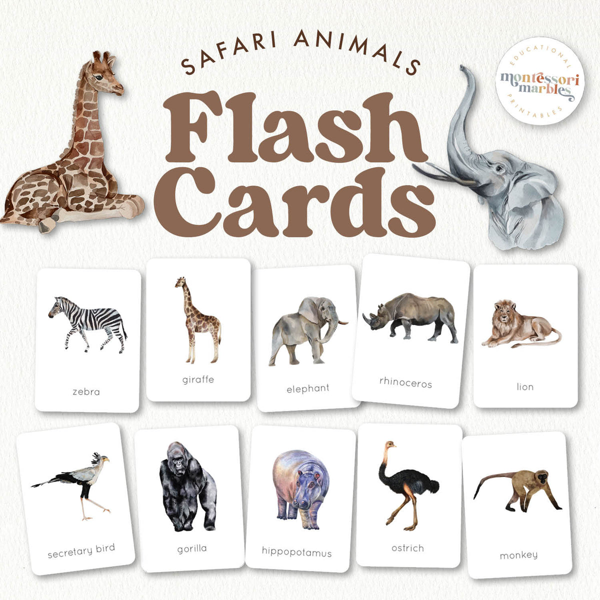 Safari Animals Flash Cards | Montessori Inspired Printables ...