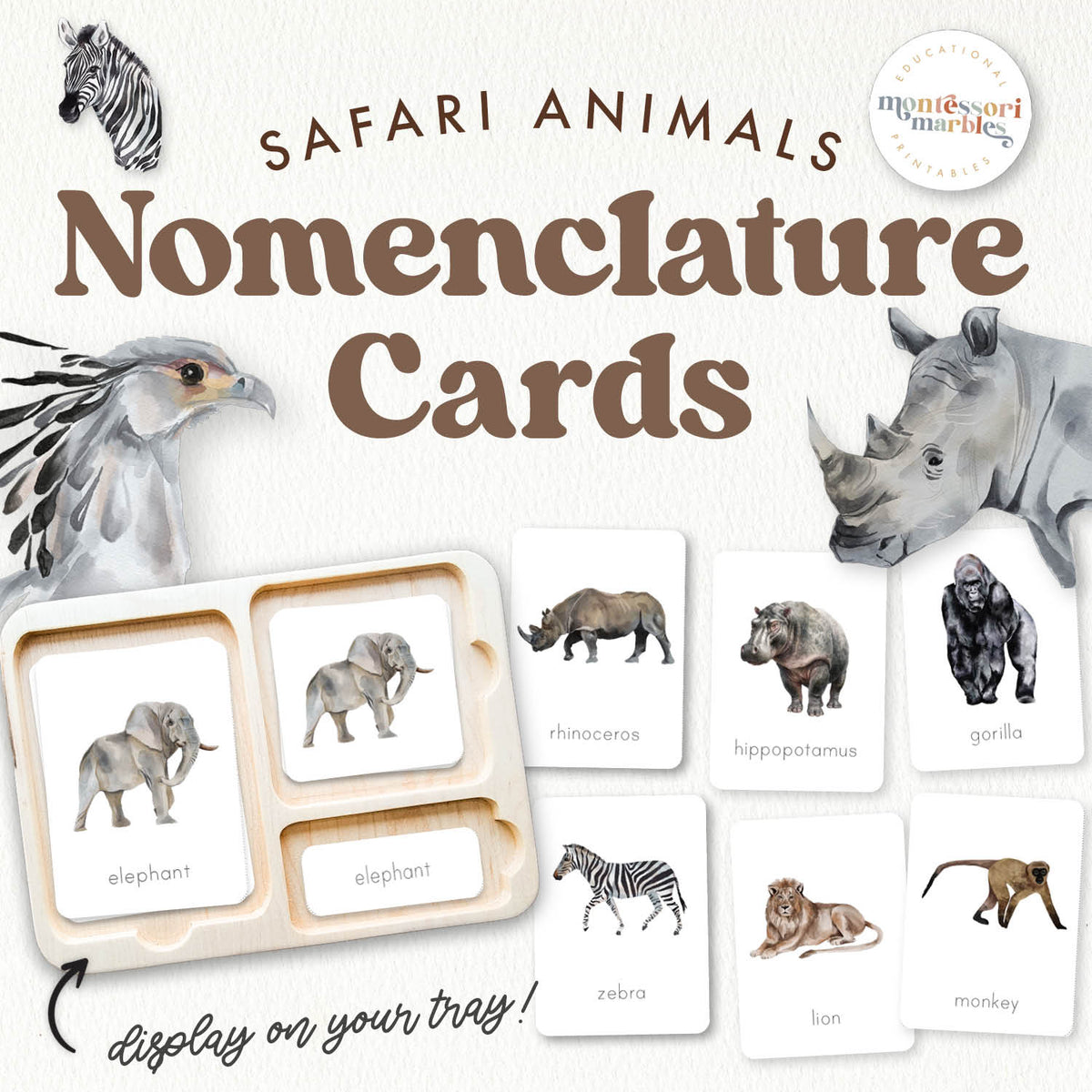 Safari Animals Nomenclature Cards | Montessori 3-Part Cards Ages 5-8 ...