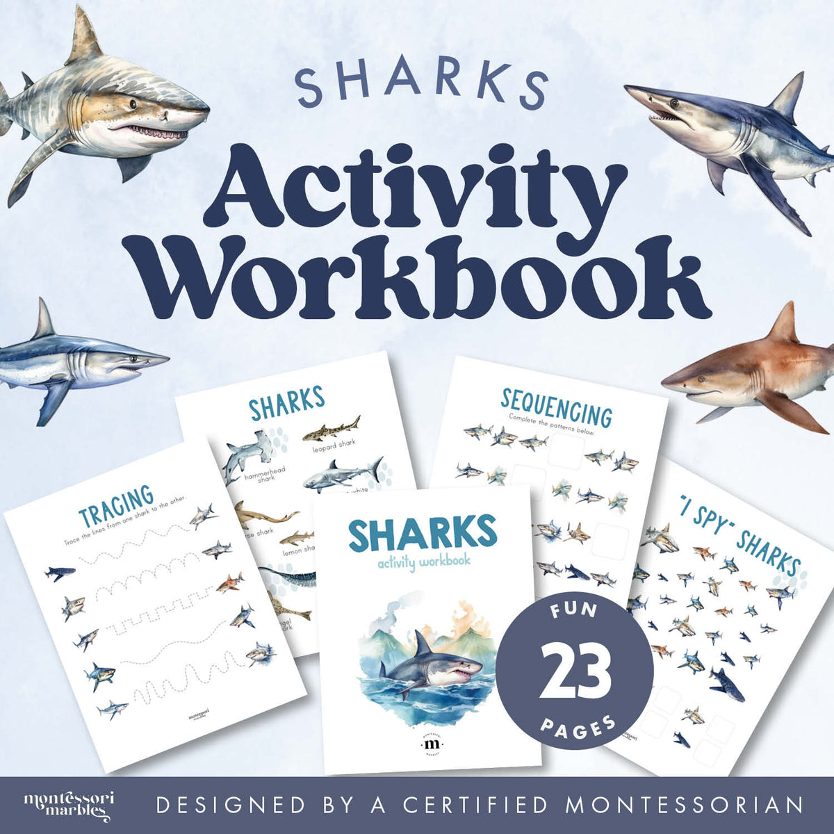 Sharks Activity Workbook | Ocean Learning Ages 3-6 | Montessori PDF ...