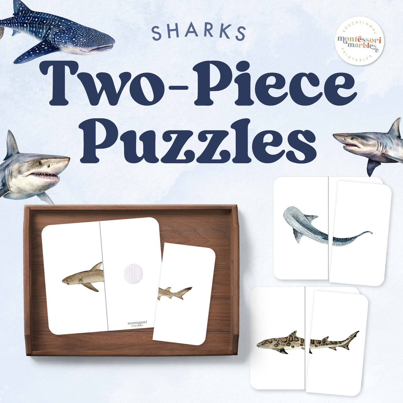 Sharks Two-Piece Puzzles | Symmetry Activity Ages 2-5 | Ocean PDF ...