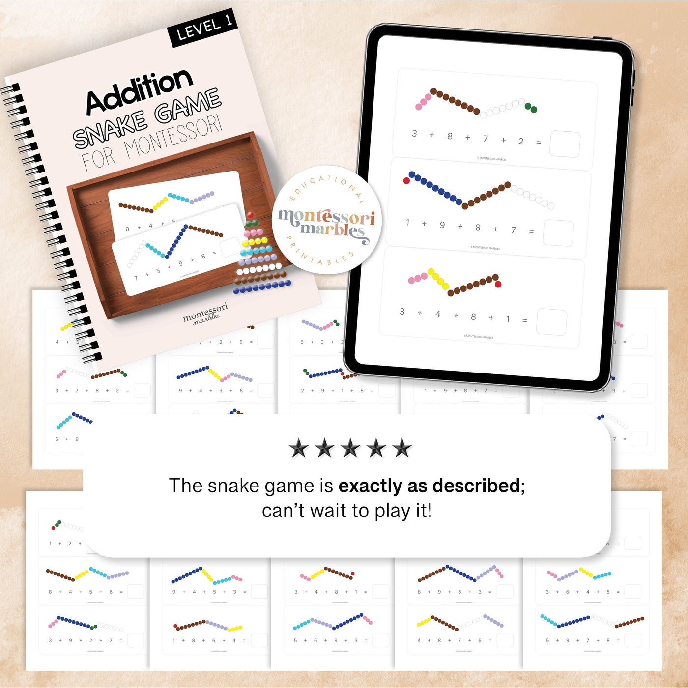 Snake Game Addition Workbook — Montessori Marbles