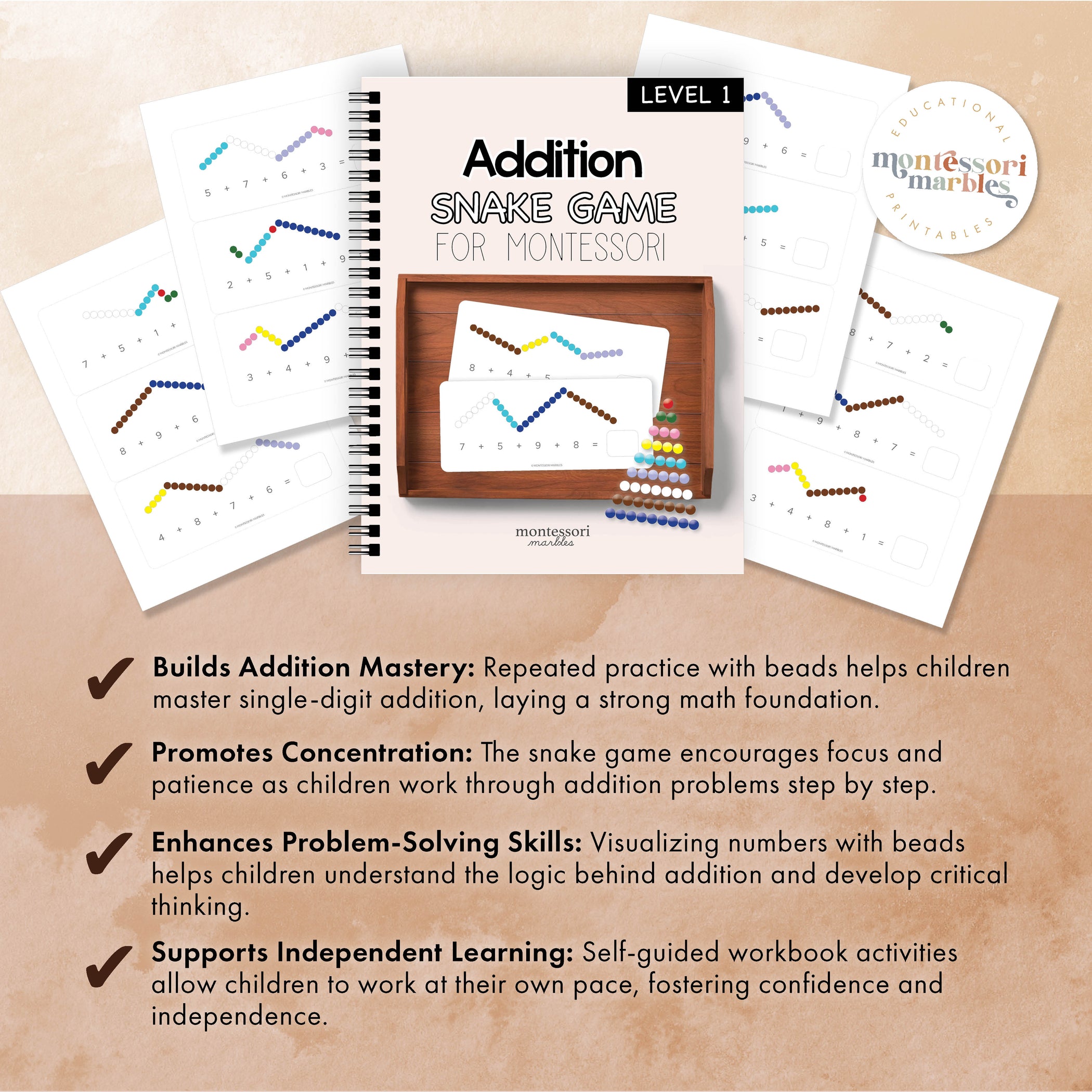 Snake Game Addition Workbook | Montessori Bead Bar Math Ages 5-8 PDF ...