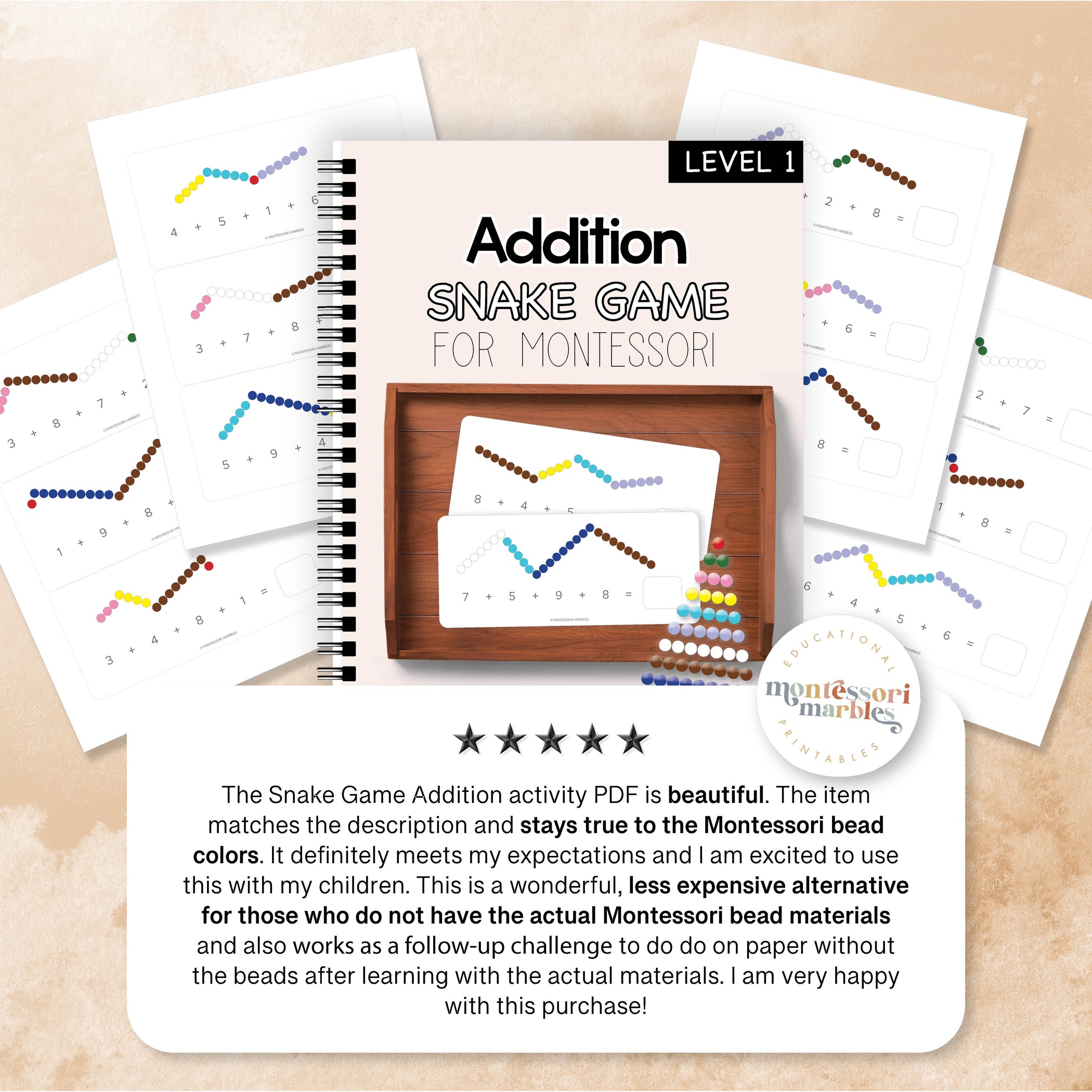 Snake Game Addition Workbook | Montessori Bead Bar Math Ages 5-8 PDF ...