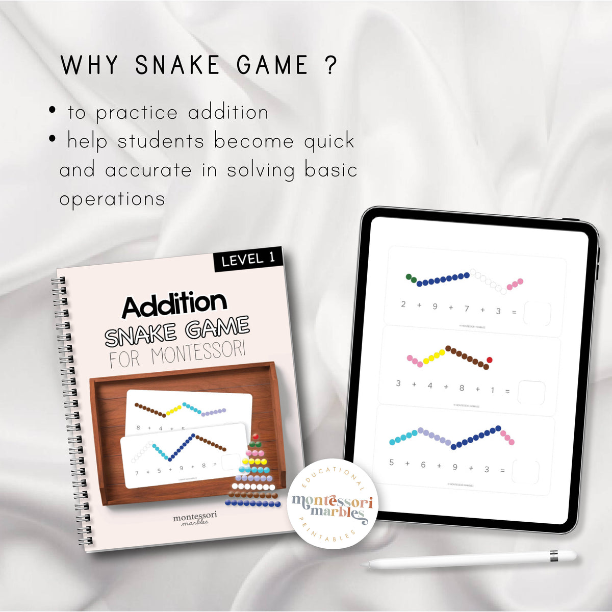 Snake Game Addition Workbook – Montessori Marbles