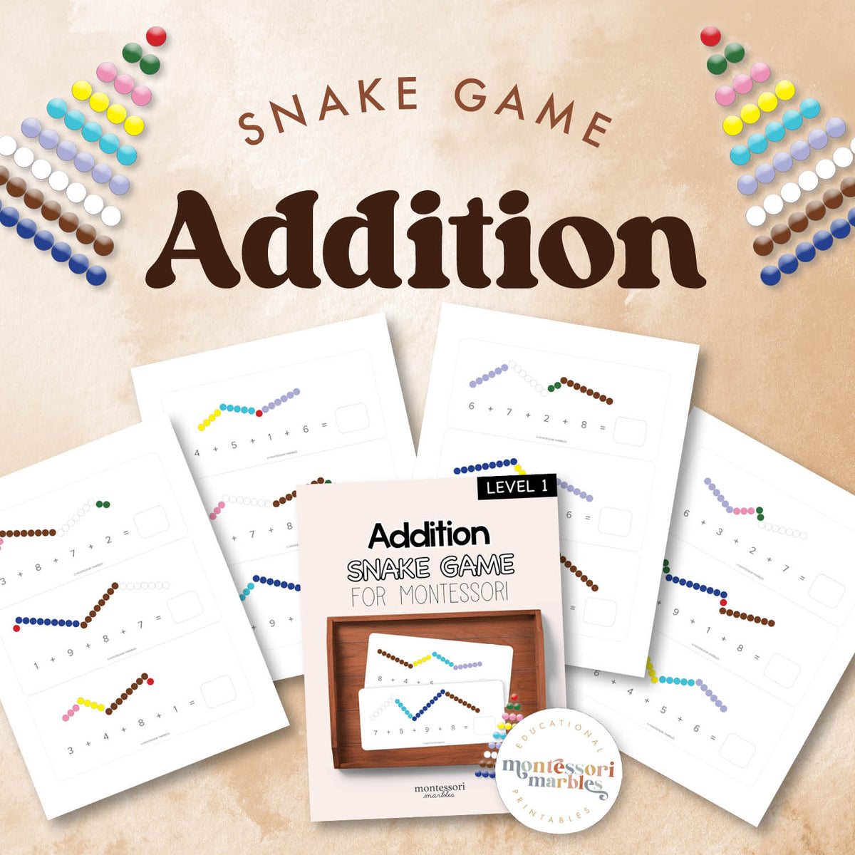 Snake Game Addition Workbook – Montessori Marbles