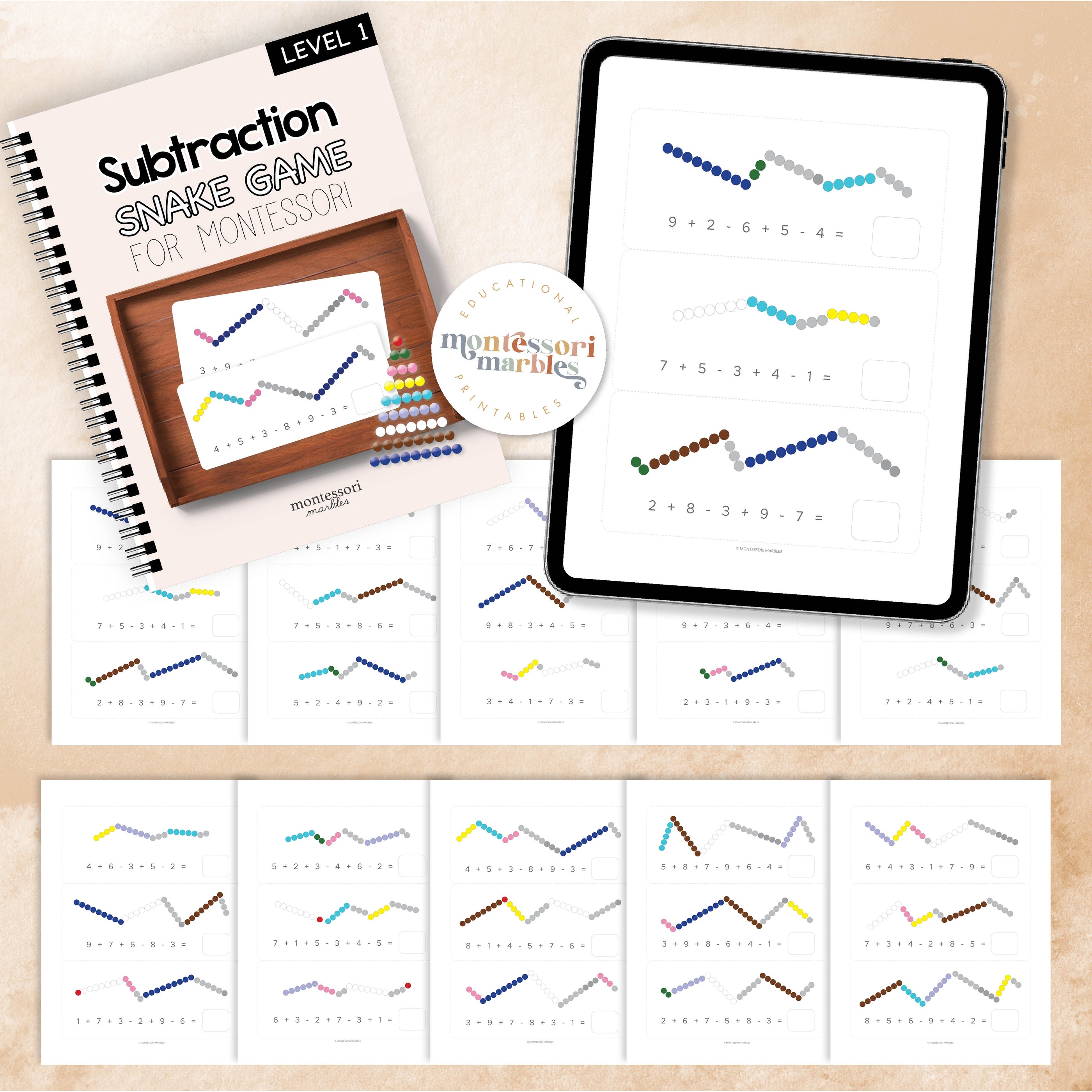 Snake Game Subtraction Workbook | Montessori Bead Bar Math Ages 5-8 ...