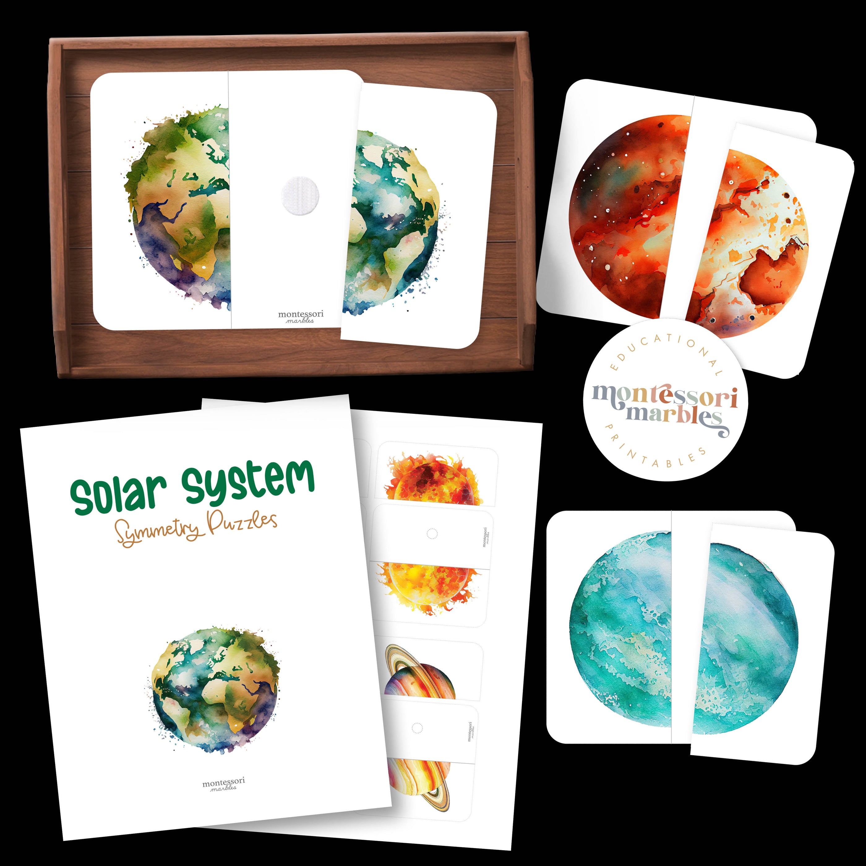 Solar System Two-Piece Puzzles | Planet Matching Ages 3-6 | Watercolor ...