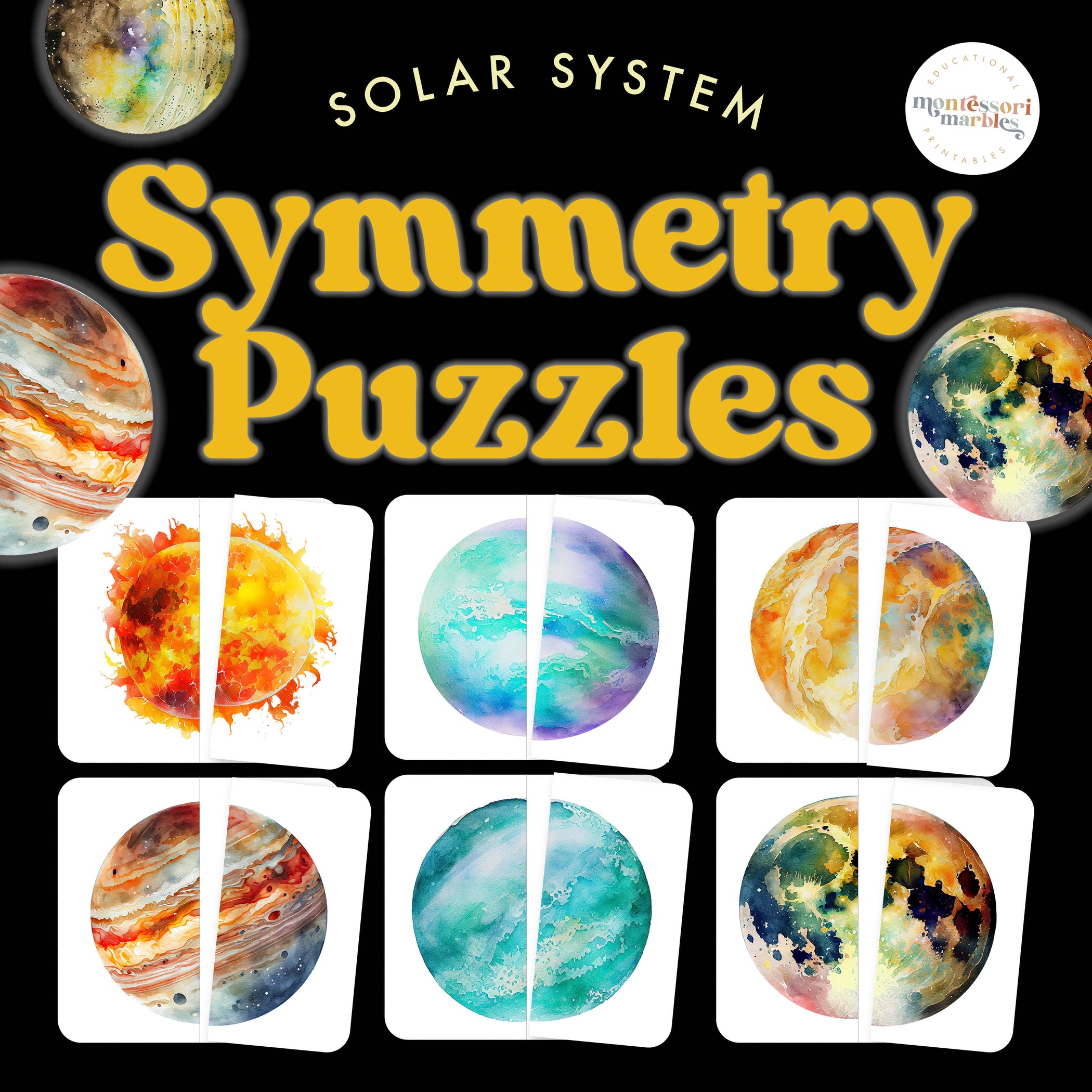 Solar System Two-Piece Puzzles | Planet Matching Ages 3-6 | Watercolor ...
