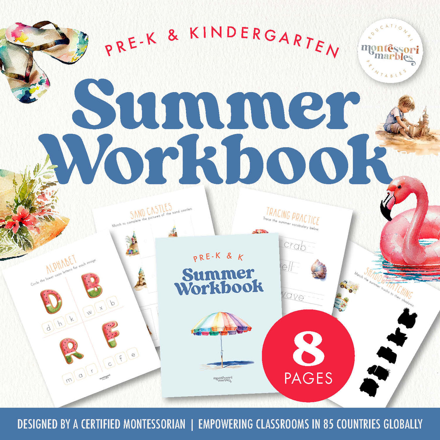 Summer Workbook PreK | 8 Color Activities PDF Ages 3-6 — Montessori Marbles