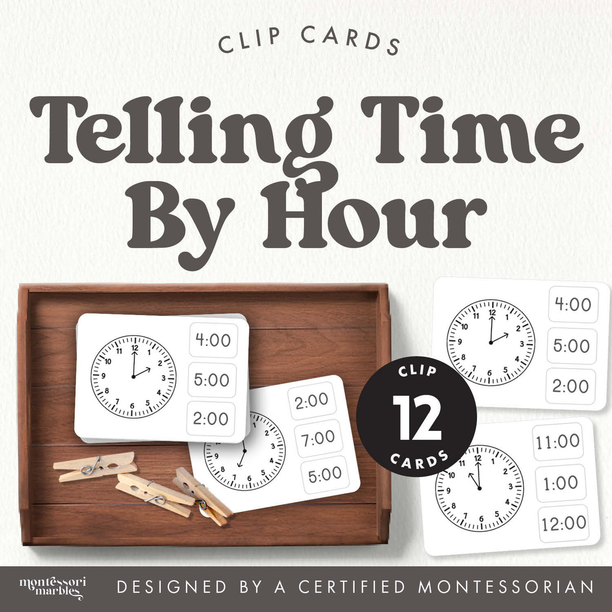Telling Time by Hour Clip Cards | Clock Learning Activity Ages 4-7 ...