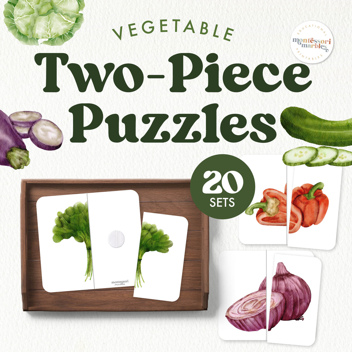 Vegetable Two-Piece Puzzles | Montessori Inspired Printable ...