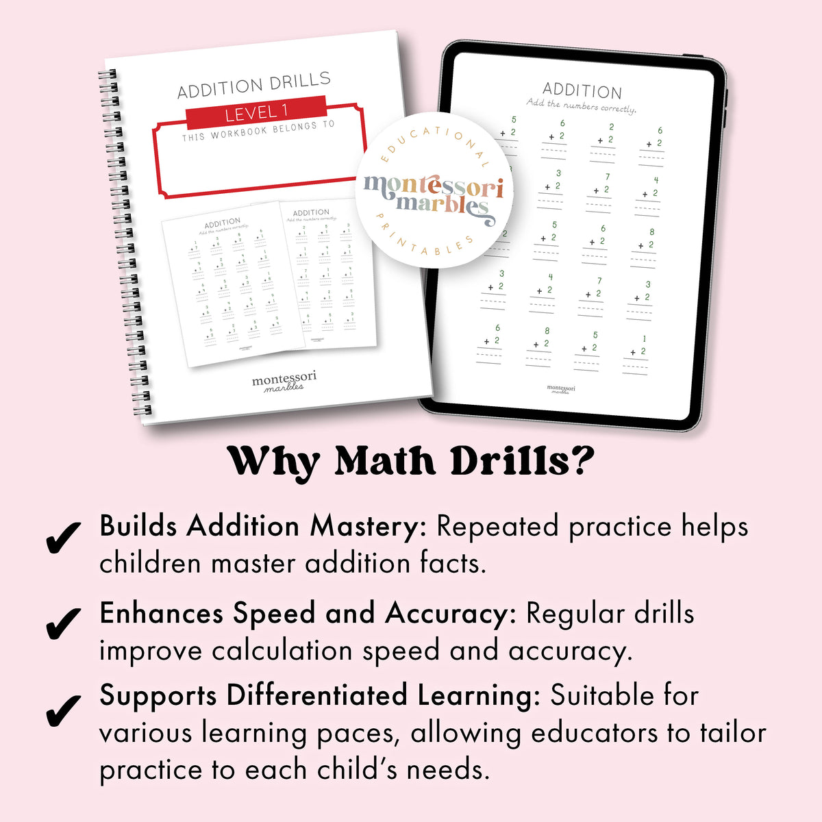 Addition Drills Workbook Level 1 – Montessori Marbles