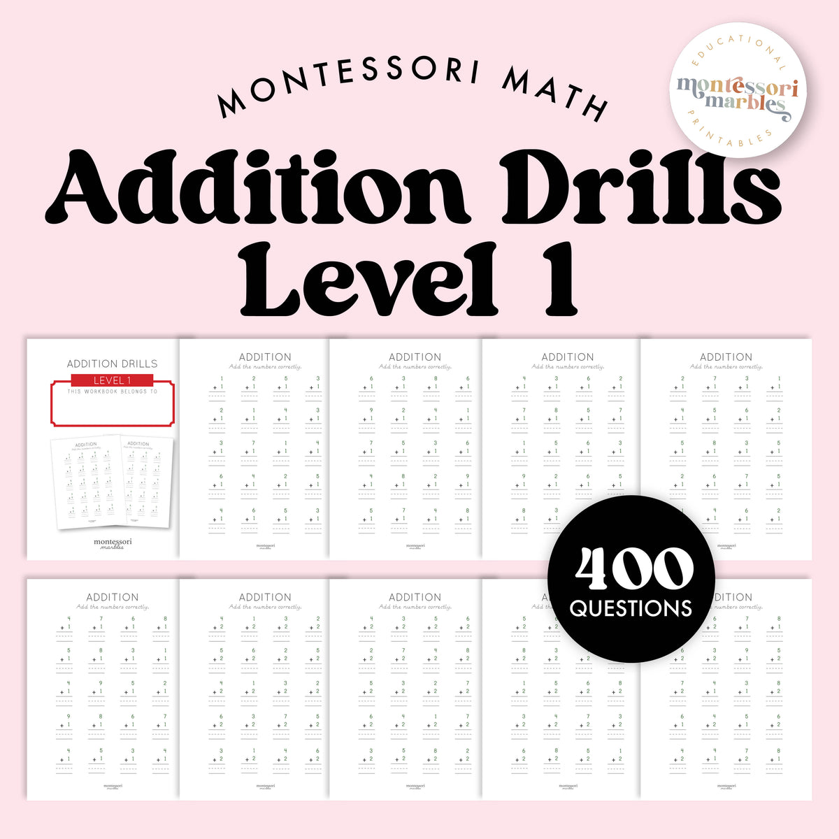 Addition Drills Workbook Level 1 – Montessori Marbles