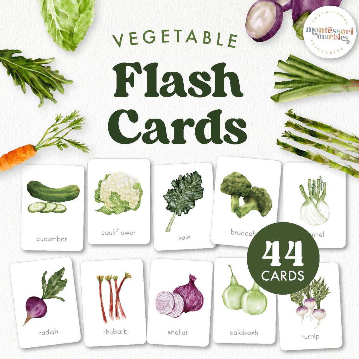 Vegetable Flash Cards | Watercolor Illustrations Ages 2-6 PDF ...