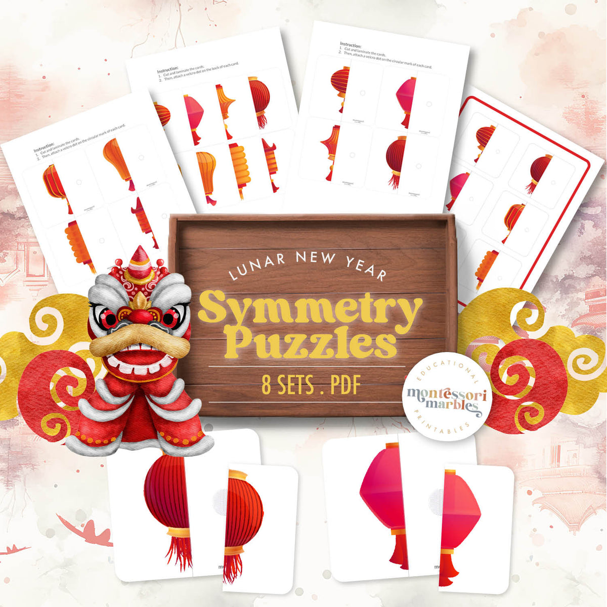Lunar New Year Two-Piece Puzzles | 8 Sets Lanterns Matching Ages 3-6 ...