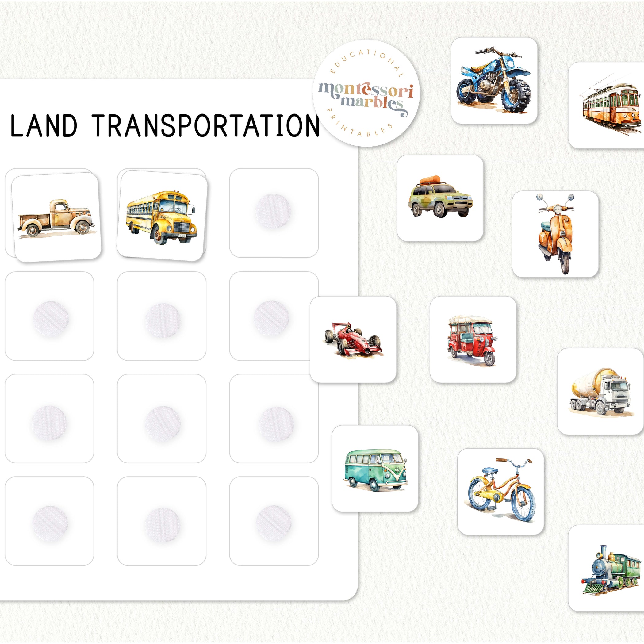 Sorting Cards: Land, Air & Water Transportation — Montessori Marbles
