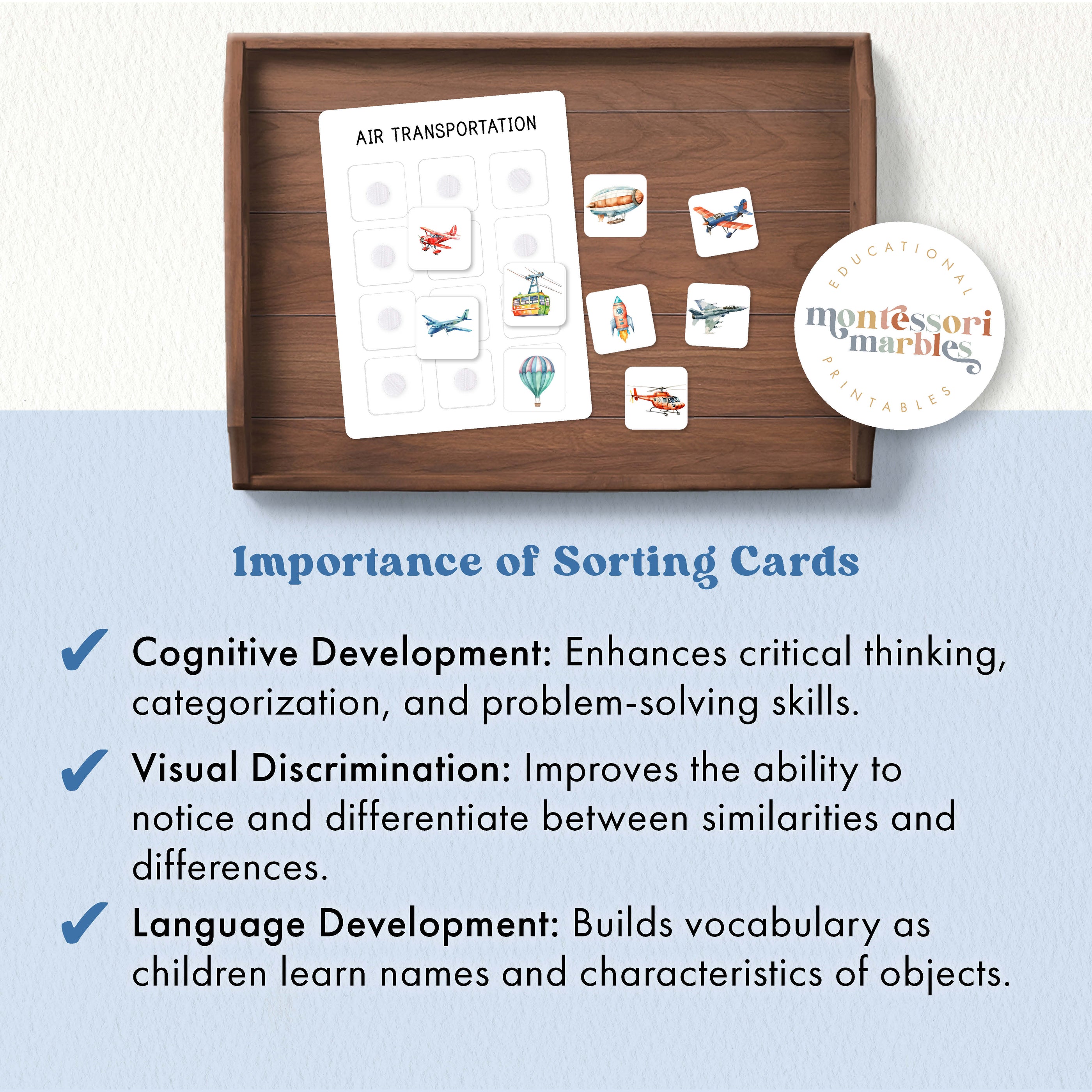 Sorting Cards: Land, Air & Water Transportation — Montessori Marbles