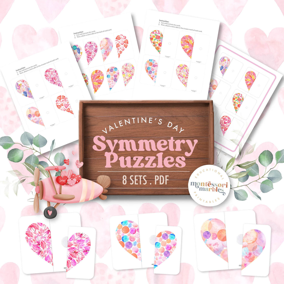 Valentine's Day Symmetry Puzzles | Matching Activity Ages 2-6 Hearts ...