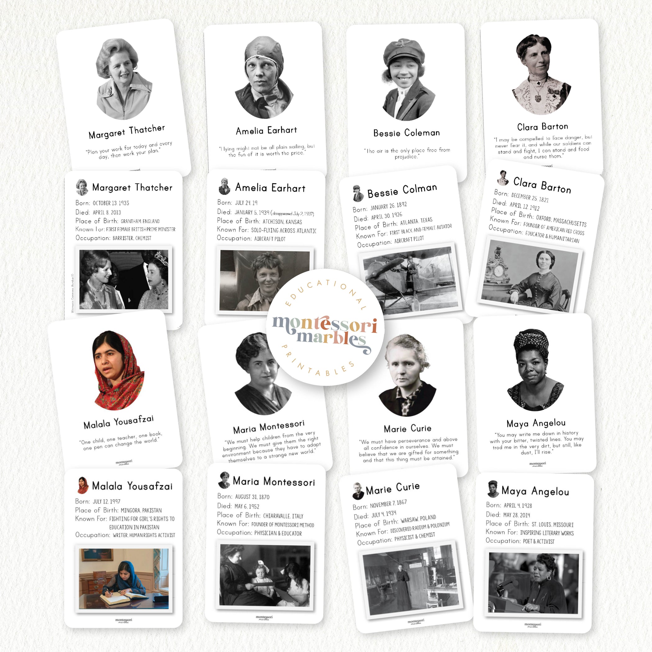 Women's History Month Fact Cards | 36 Famous Women Ages 6-12 Learning ...