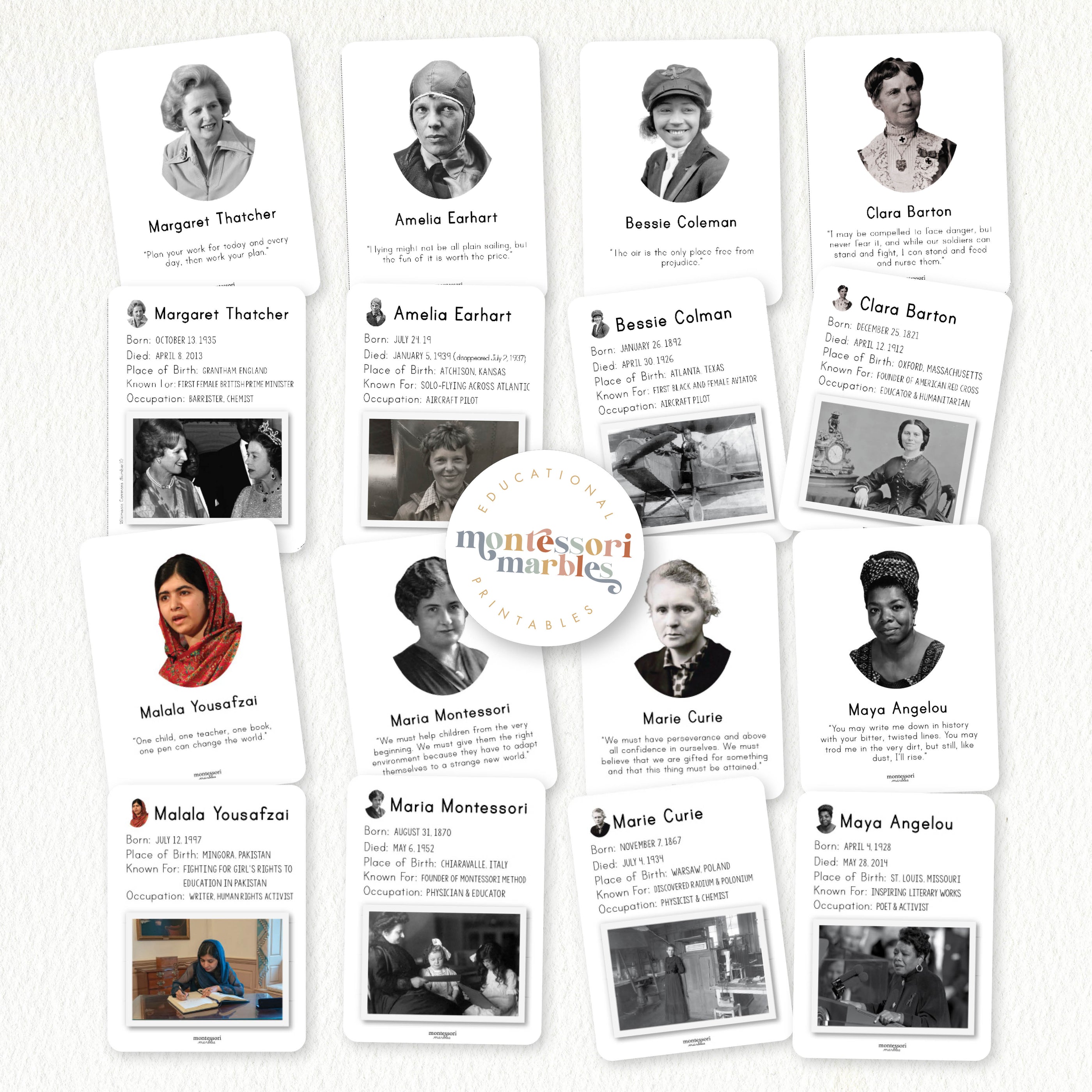 Women's History Month Fact Cards | 36 Famous Women Ages 6-12 Learning ...