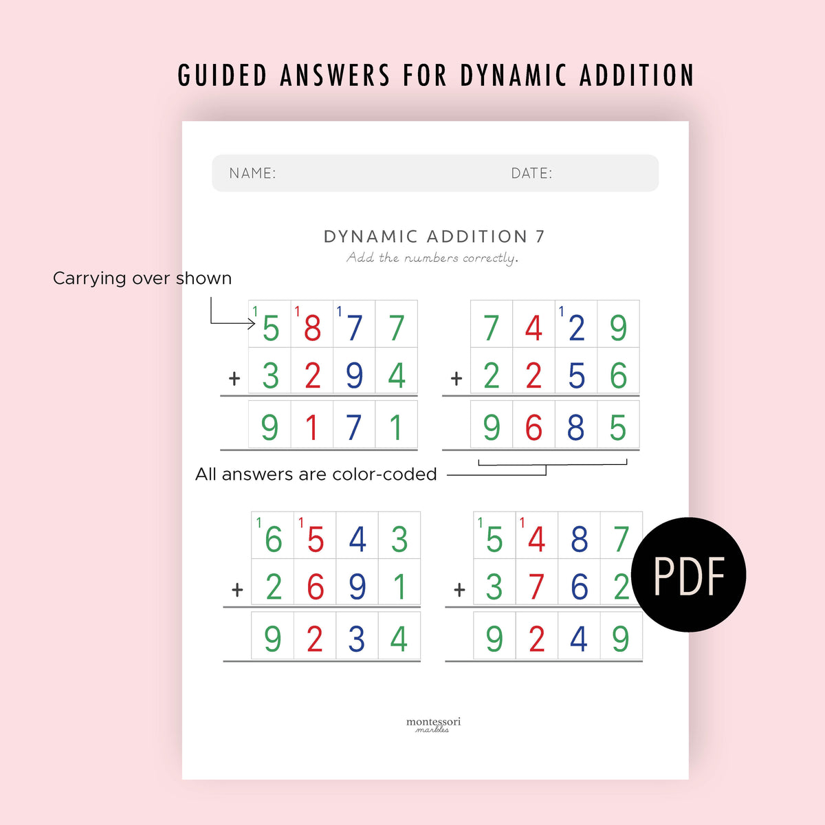 Addition Drills Workbook Level 5 – Montessori Marbles