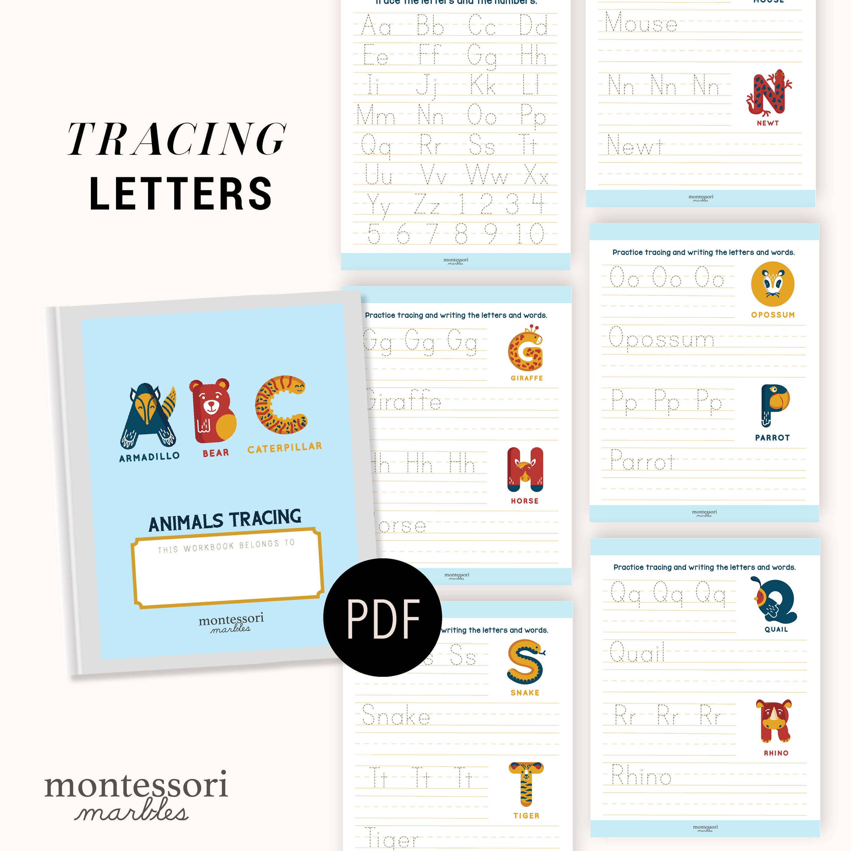 Animal Alphabet Tracing Workbook | Handwriting Practice Ages 3-5 PDF ...