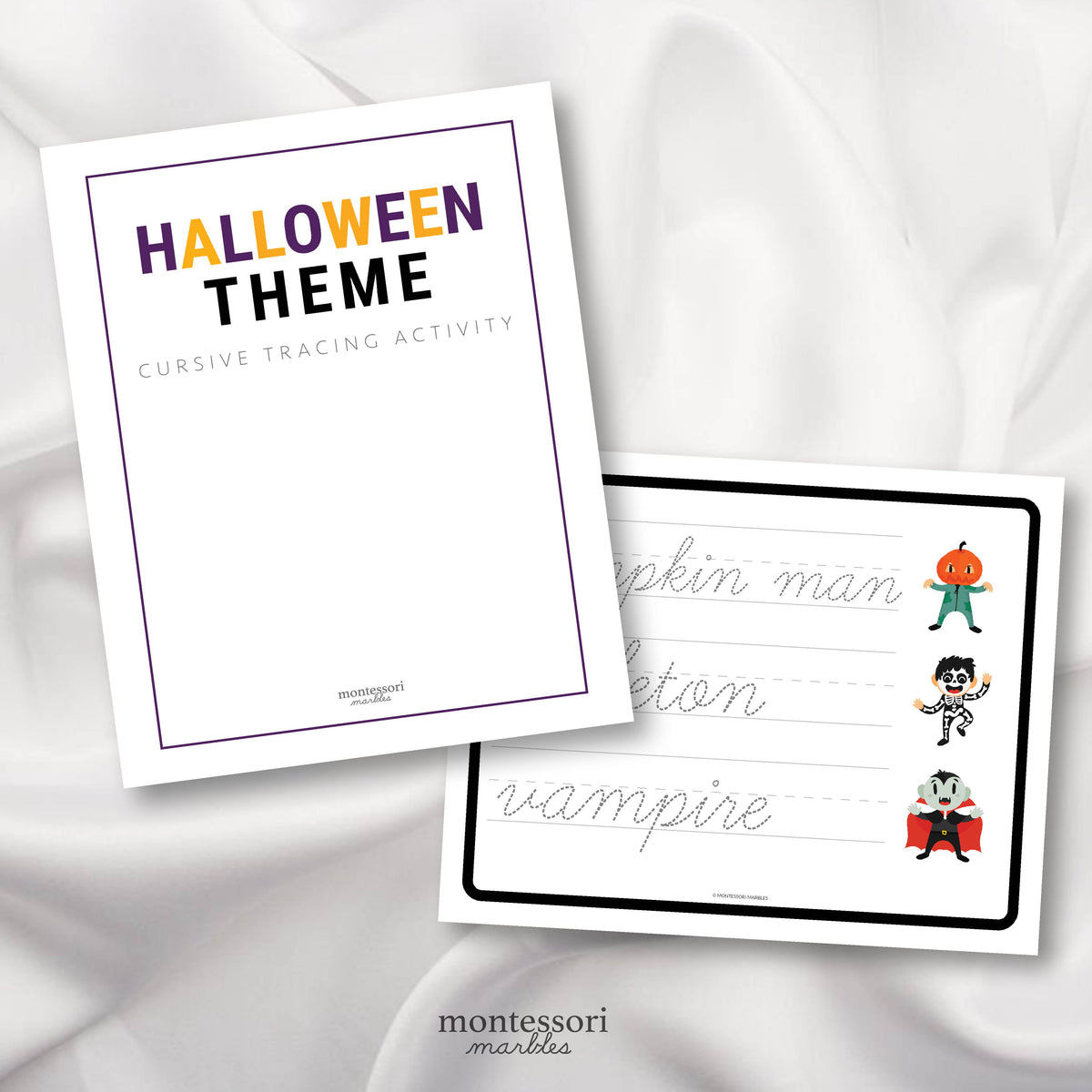 Halloween Cursive Tracing and Vocabulary – Montessori Marbles
