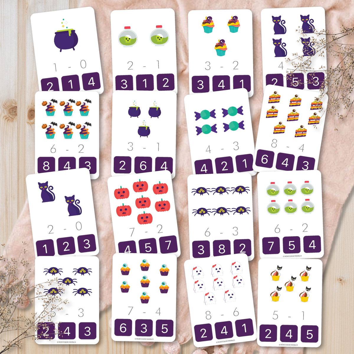 Halloween Subtraction Clip Cards | 16 Math Practice Under 10 Ages 5-7 ...