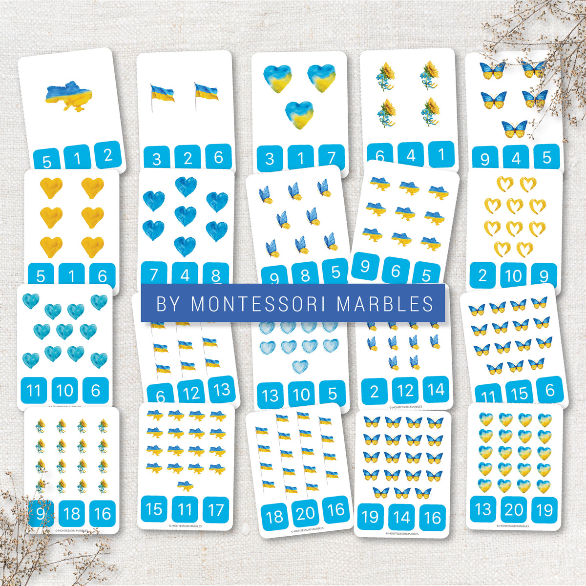 Ukraine Counting 1 to 20 Clip Cards | Montessori Math Printables ...