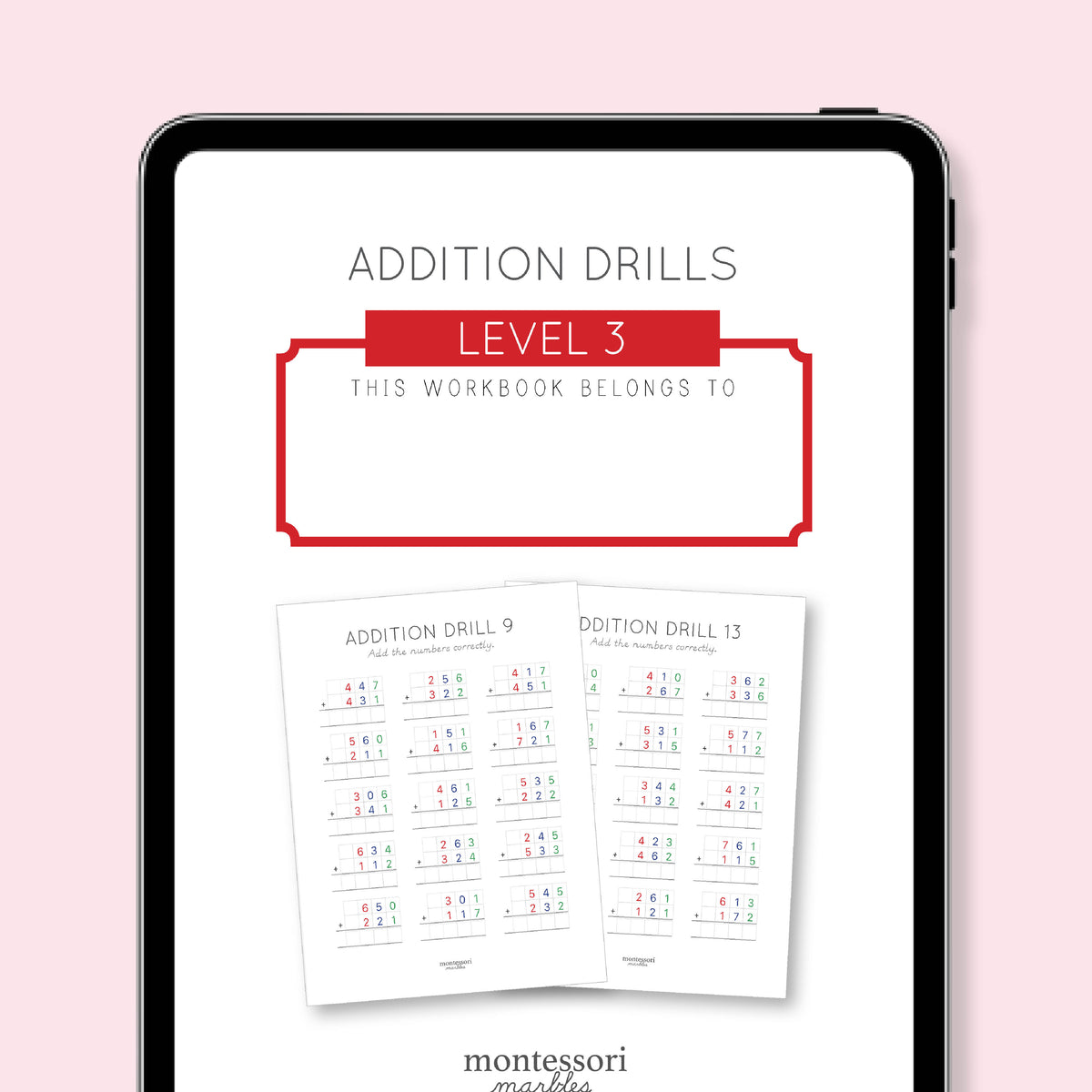 Addition Drills Workbook Level 3 – Montessori Marbles