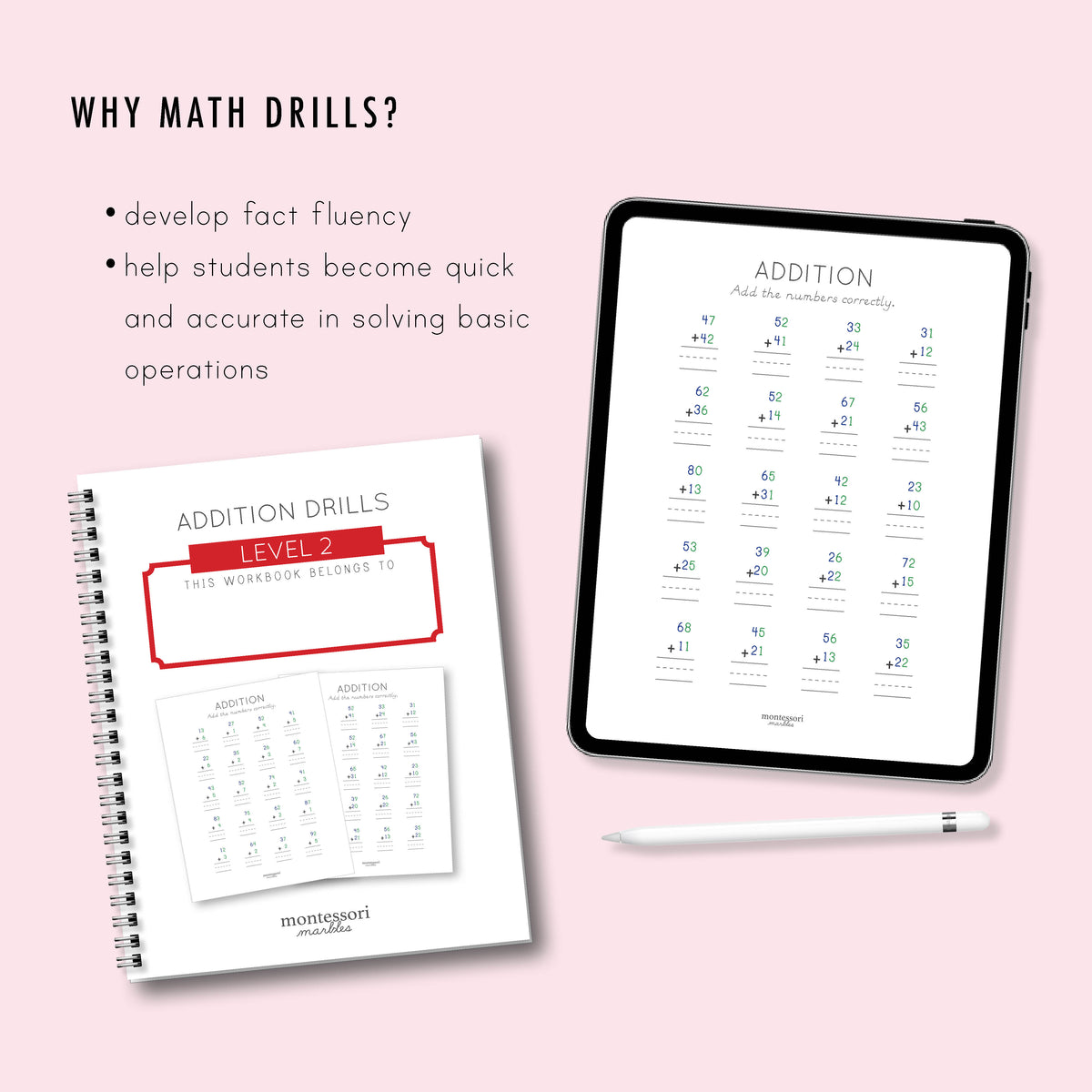 Addition Drills Workbook Level 2 – Montessori Marbles